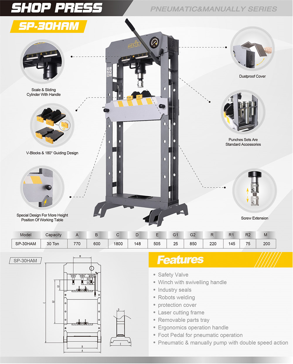 Professional workshop press 30 ton - Performance Tools